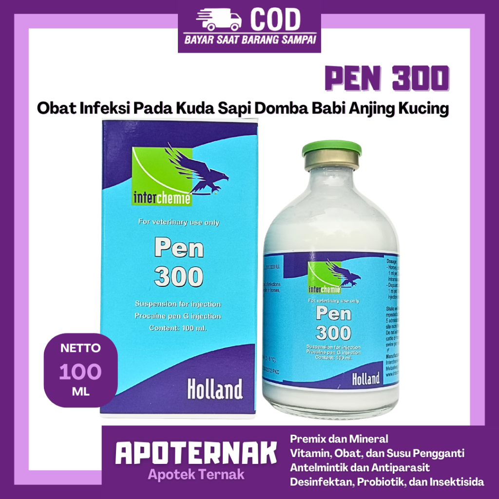 Jual PEN 300 ISI 100ML - Obat Infeksi Hewan Sapi Kambing Domba Kuda ...