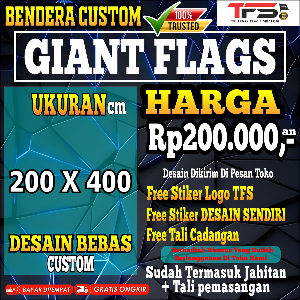 Jual Giant Flag Custom I Bebas Desain I UKURAN 400X200 | Shopee Indonesia