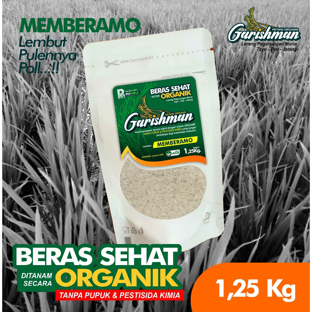 Jual Beras Organik bramo lembut pulen. kemasan 1,25 kg | Beras Sehat ...