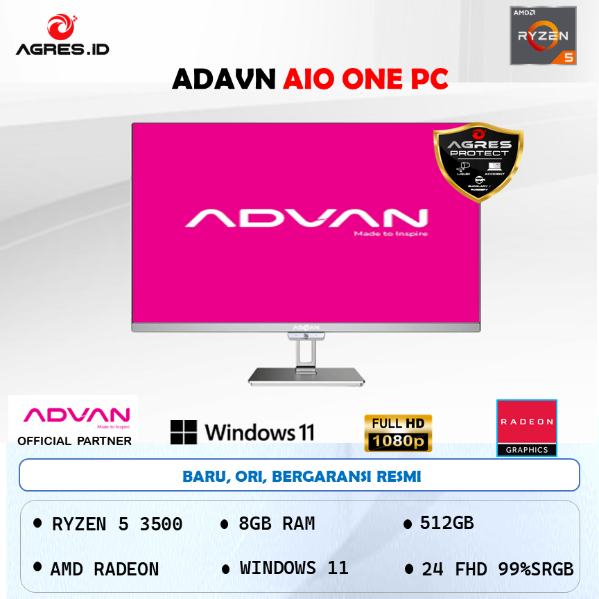 Jual ADVAN AIO ONE PC RYZEN 5 3500 8GB 512GB W11+OFFICE PERMANEN 24 ...