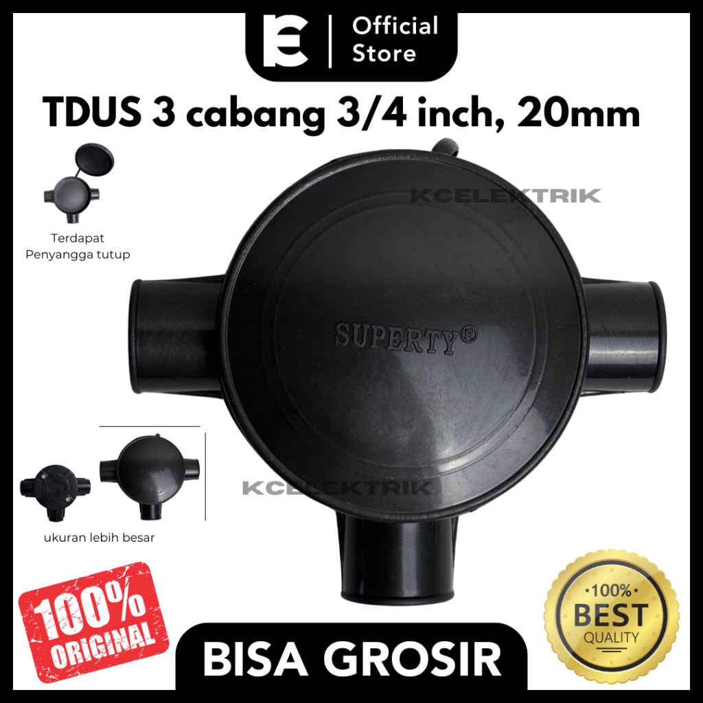 Jual T Dus 3/4 Inch Hitam | TDUS 3 Cabang Besar untuk Pipa 20mm Listrik ...