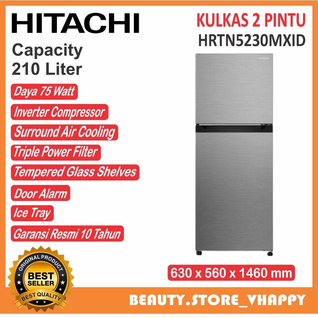 Jual Kulkas 2 Pintu HITACHI 210 Liter HRTN5230MXID Inverter Garansi Resmi | Shopee Indonesia