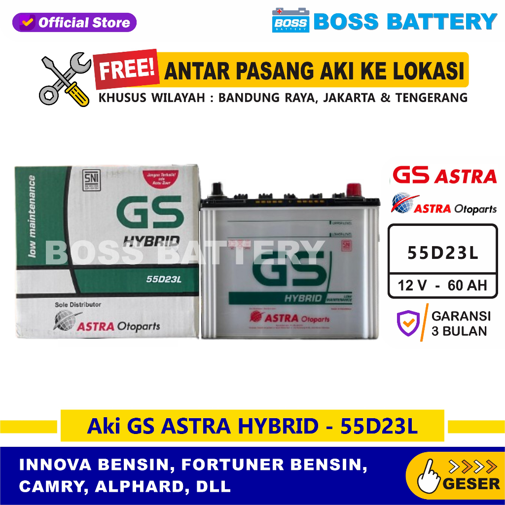 Jual Aki GS HYBRID 55D23L - 60 Amper, Aki GS ORIGINAL ASTRA OTOPARTS ...
