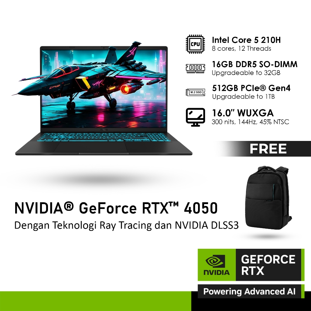 Jual ASUS GAMING V16 V3607VU GeForce RTX™ 4050 6GB - CORE 5 210H 16GB ...