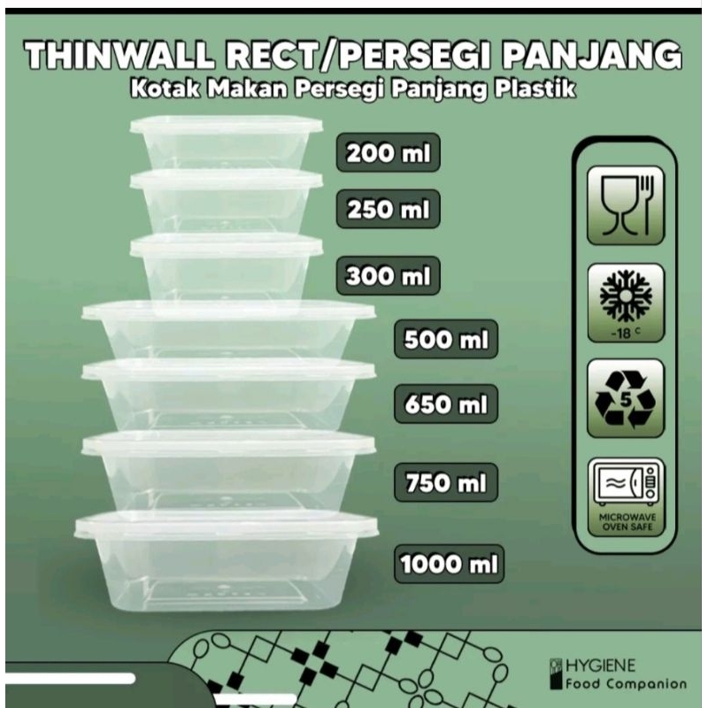 Jual Kotak makan / Thinwall food container segi panjang uk 200ml 250ml 300ml 500ml 600ml 750ml ...