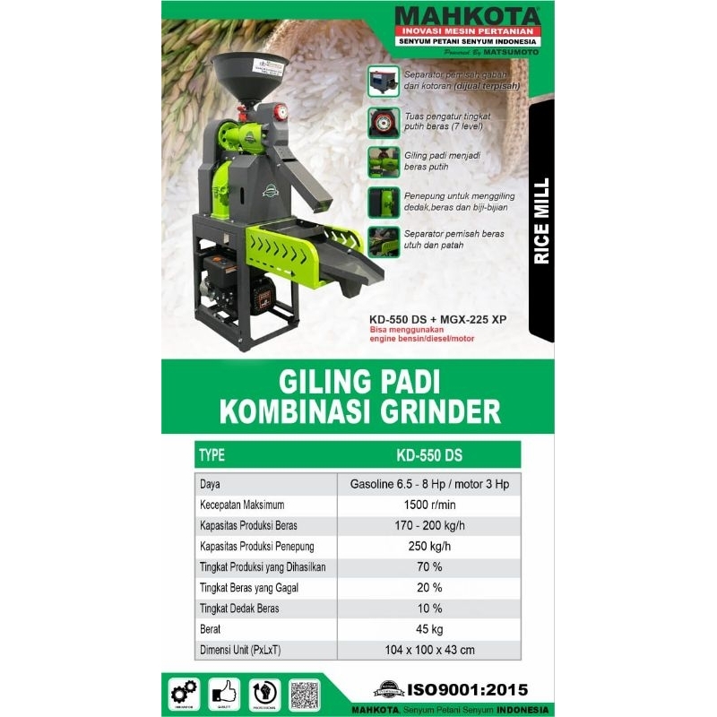 Jual MESIN SELEP PADI GILING PADI KOMBINASI GRINDER DAN PENEPUNG MULTIFUNGSI KD-550 DS MAHKOTA ...