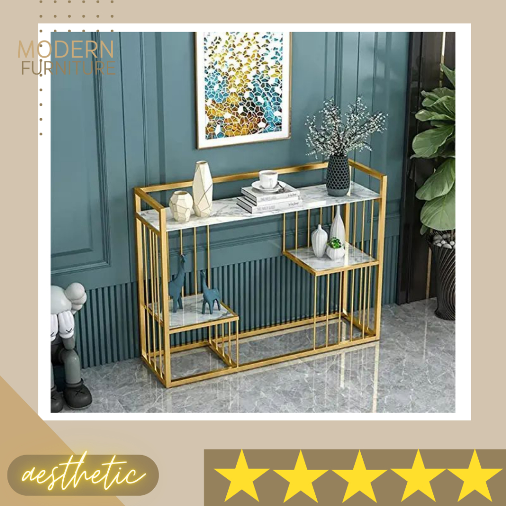 Jual MEJA CONSOLE TV MINIMALIS MODERN RANGKA BESI PERMUKAAN PUTIH MOTIF ...