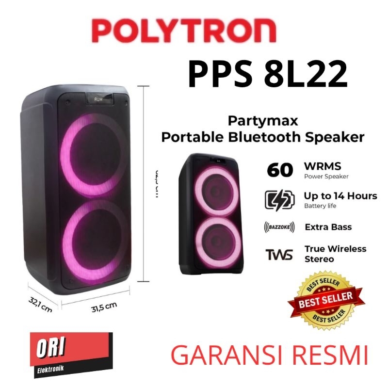 Jual POLYTRON SPEAKER PORTABLE PARTY BLUETOOTH KARAOKE BONUS 1 MIC PPS ...