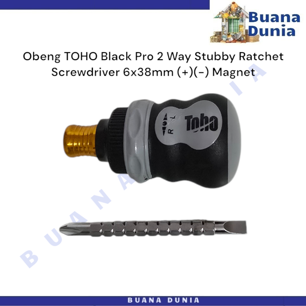 Jual Obeng TOHO Black Pro Stubby Ratchet 6x38mm | Obeng 2 Way ...