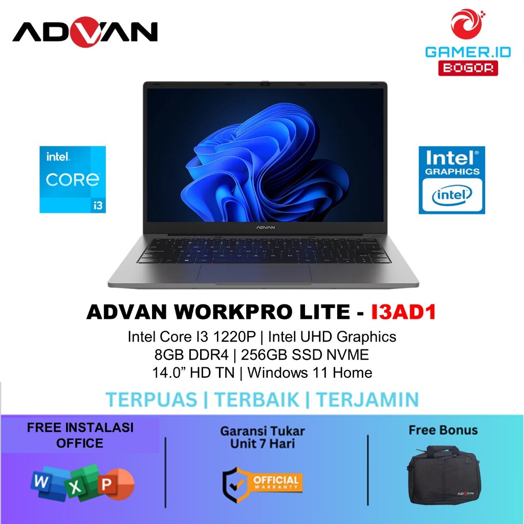 Jual Advan Workpro Lite Intel Core I3 1220P 8gb 256gb Windows 11 14.0 ...