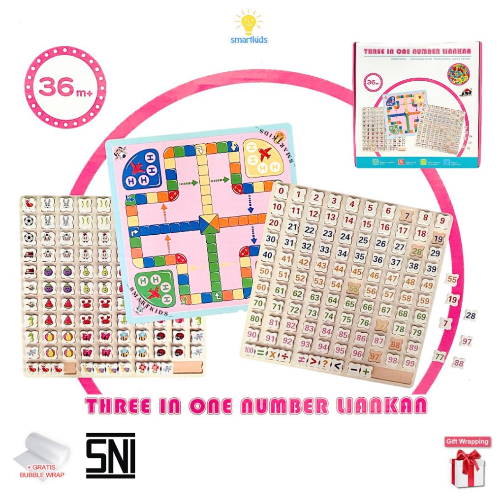 Jual Mainan Edukasi Anak 3 IN 1 Wood Board Game Math Number / Picture ...