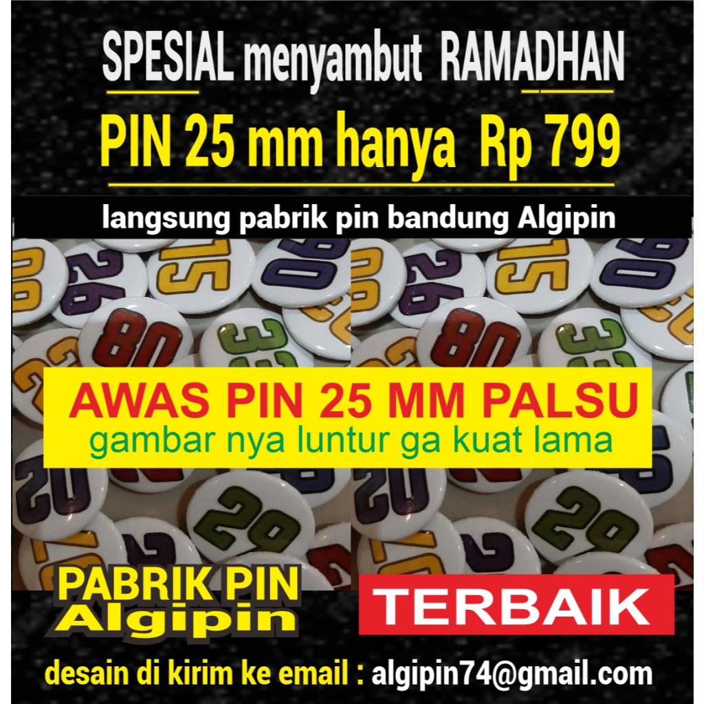 Jual Custom Cetak Pin Peniti 25 Custom / PIN HITAM / Pin 25mm / Pin 2 ...