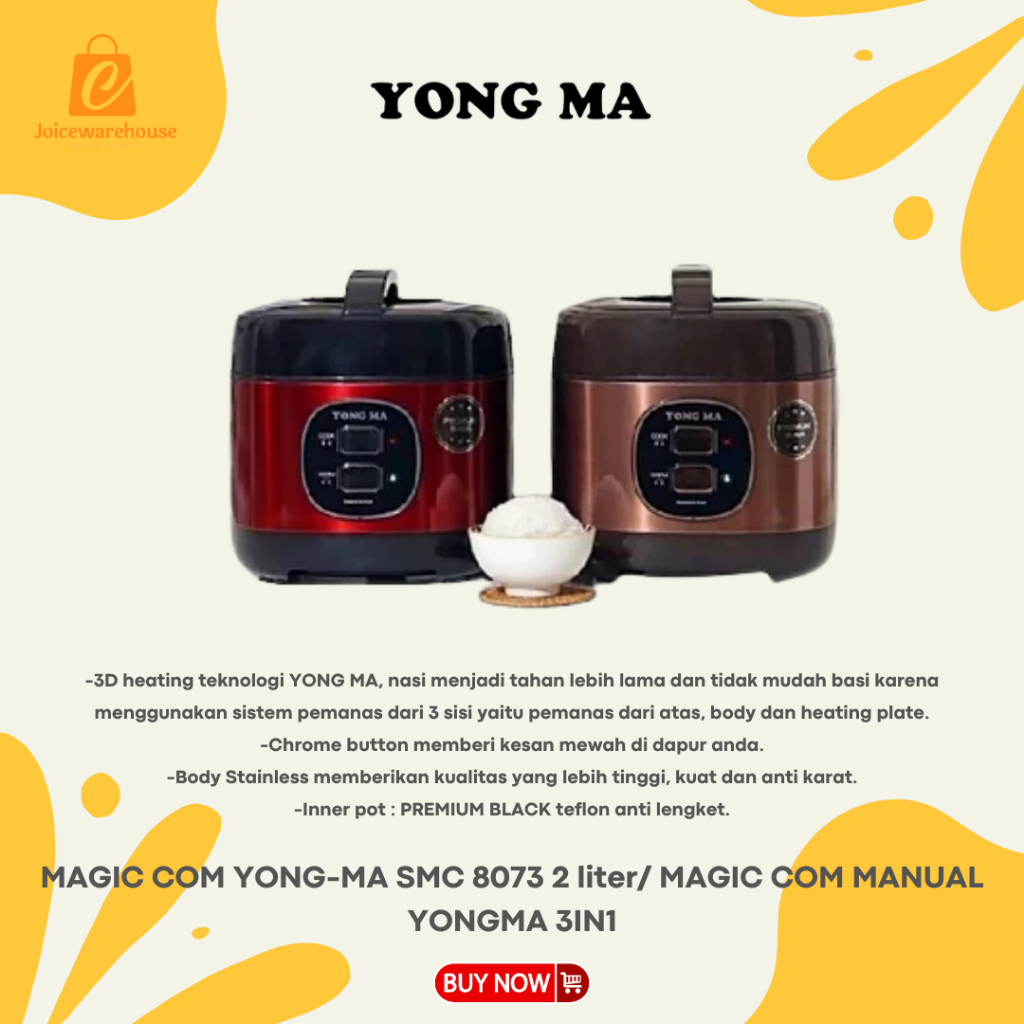 Jual MAGIC COM YONG-MA SMC 8073 2 liter/ MAGIC COM MANUAL YONGMA 3IN1 ...