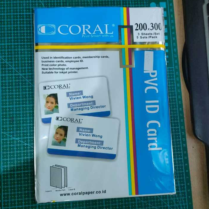 Jual Kertas PVC Bahan ID Card Instan Coral A4 isi 5 Lembar Merk Coral ...