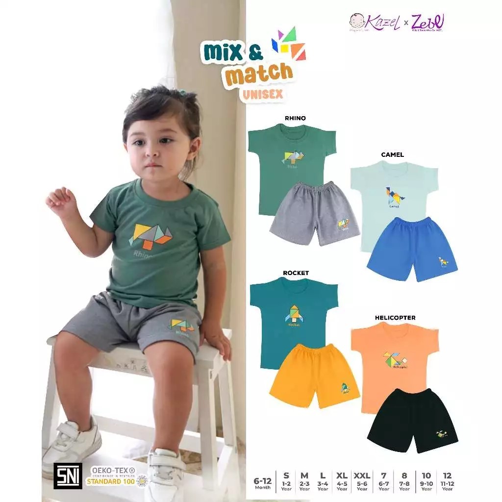 Jual KZL57 KAZEL ZEBE SETELAN PENDEK ANAK MIX & MATCH UNISEX EDITION (UK 6 BULAN-6 TAHUN ...