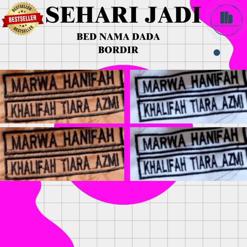 Jual BED NAMA DADA BORDIR KILAT SEHARI JADI BED SEKOLAH BED NAMA BED BORDIR KILAT 1 HARI JADI ...