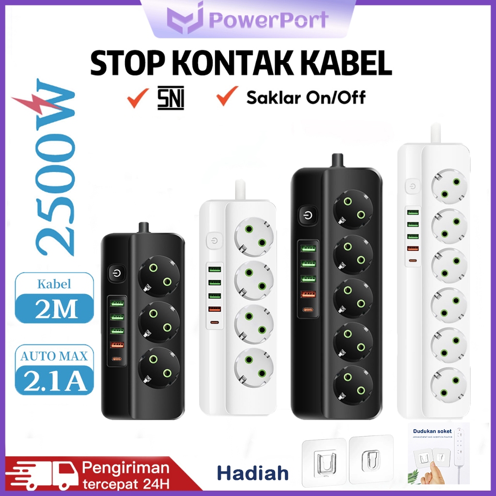 Jual Powerport 2500W Soket standar Eropa Power Strip Power Soket kekuatan tinggi USB Charger 2 ...
