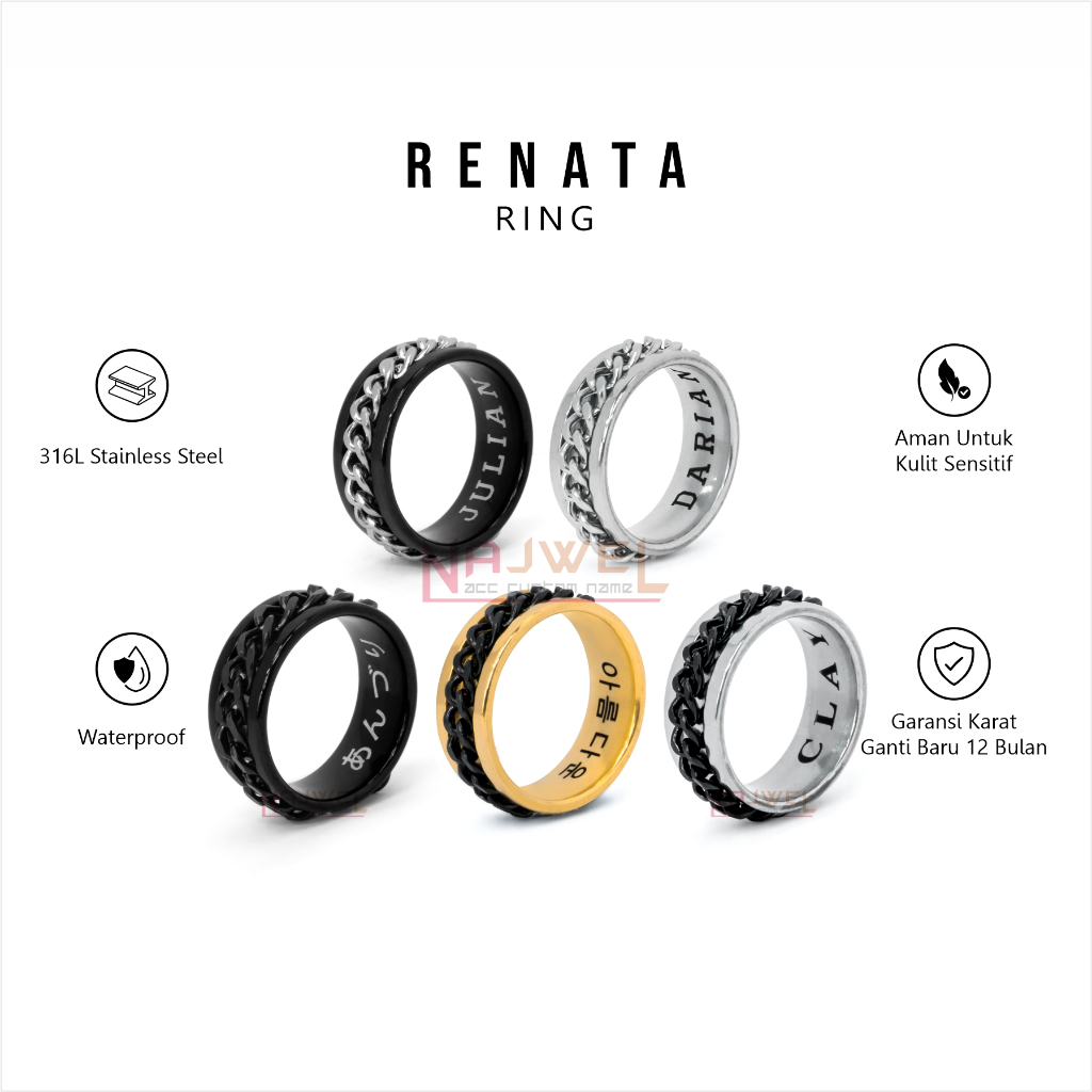 Jual Renata Rings - Cincin Cowok Custom Nama Ukir Bagian Dalam Titanium Rantai Anti Karat CL-023 ...