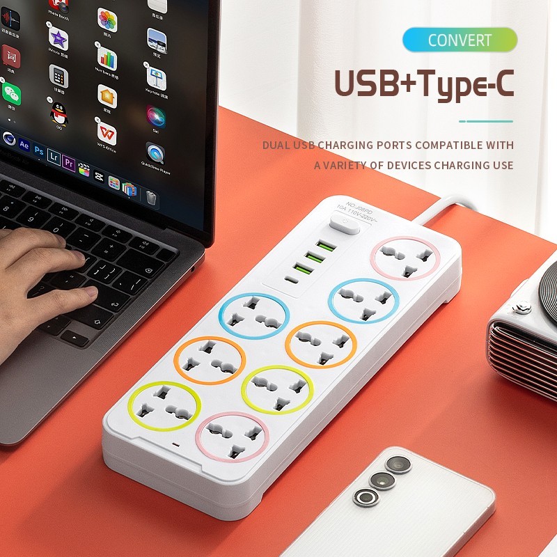 Jual Eight Port 3 USB 1 Type C Colokan Kabel Listrik Stopkontak Kabel ...