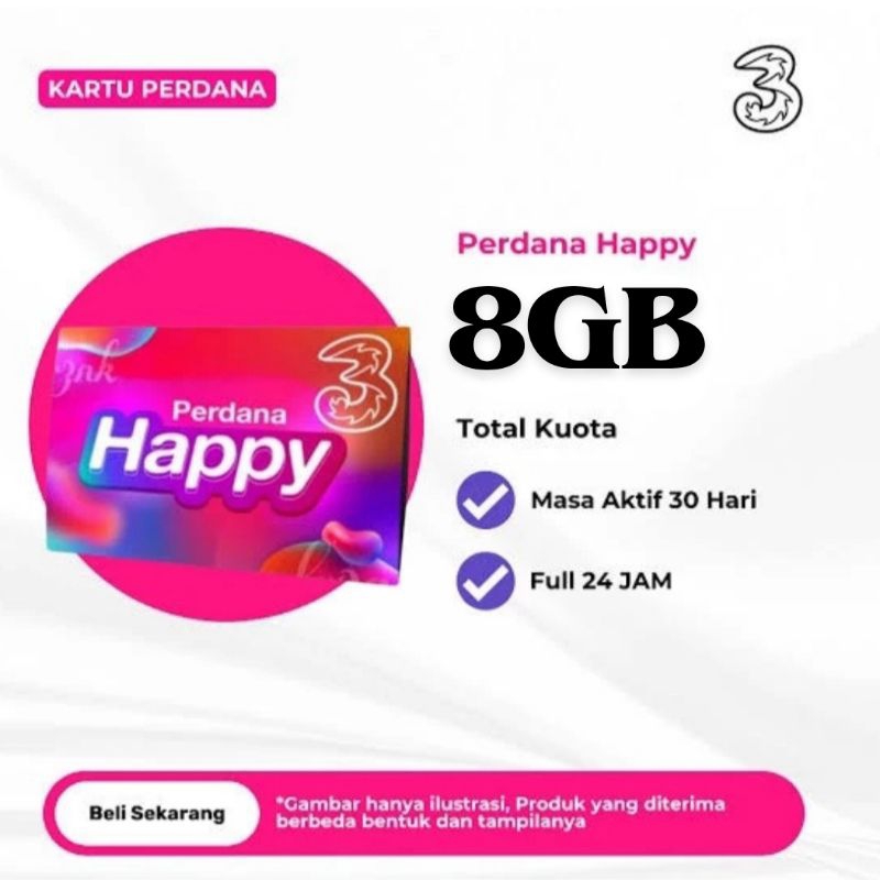 Jual Perdana Tri Happy 8GB | Shopee Indonesia