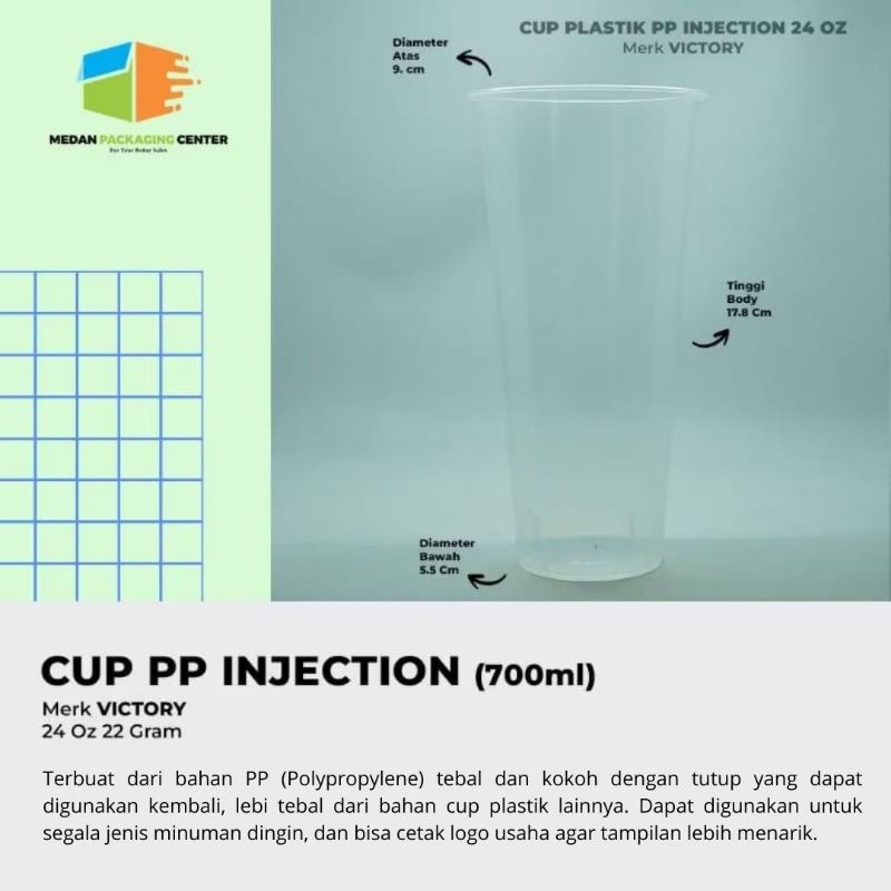 Jual Cup plastik PP injection 24oz (700ml) tanpa merk 25pcs/ gelas plastik minuman / cup plastik ...