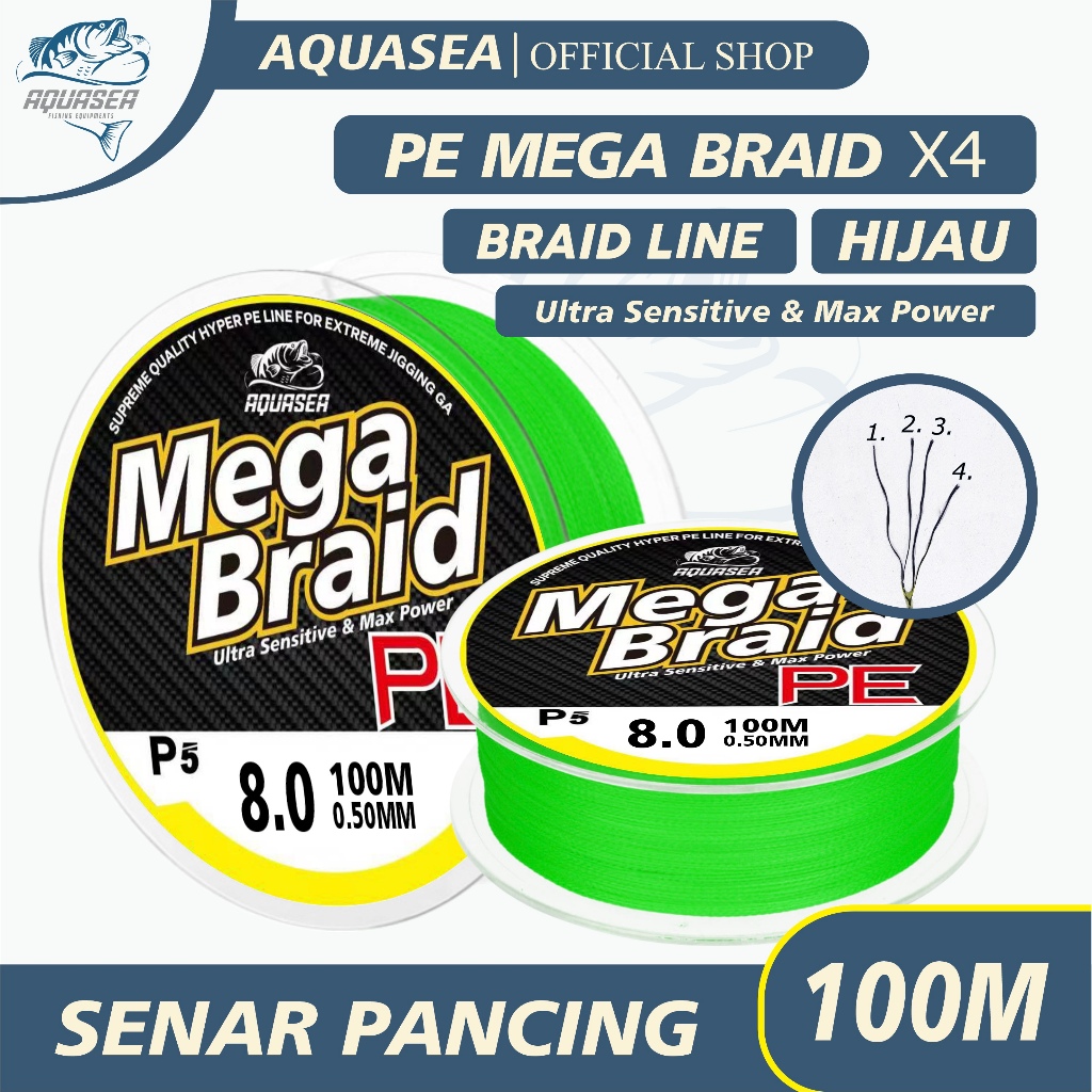 Jual AQUASEA - Senar Pancing PE Mega Braid Senar Pancing X4 100M Warna ...