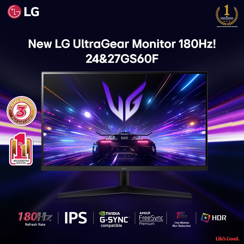 Jual LG 24GS60F-B 23,8” UltraGear™ Full HD IPS gaming monitor | 180Hz, IPS 1ms (GtG), HDR10 ...