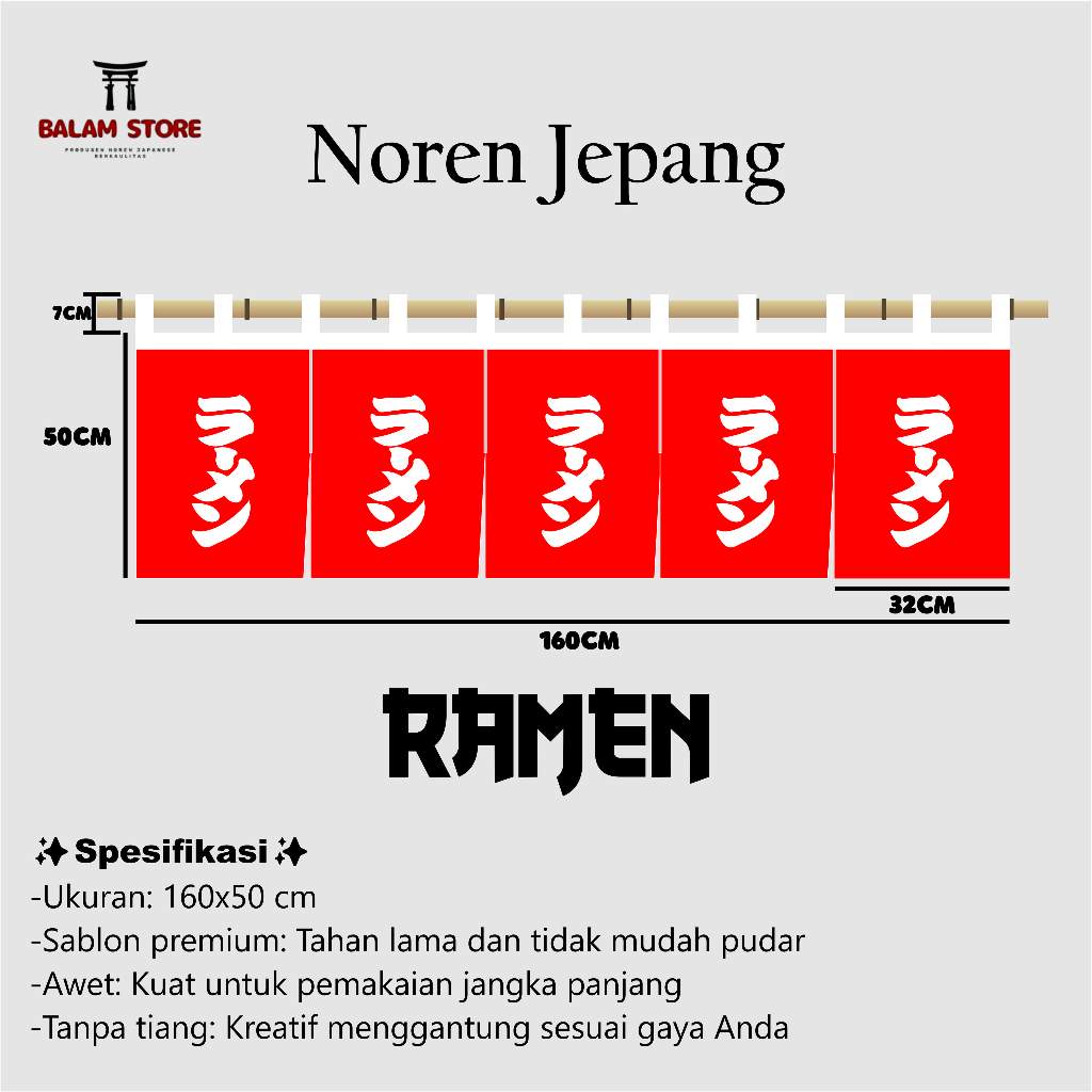 Jual Noren tirai Jepang RAMEN warna merah | Shopee Indonesia
