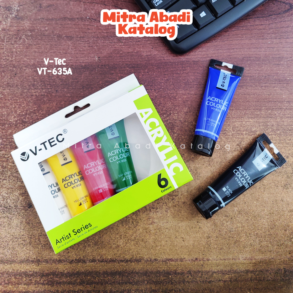 Jual (6 PCS) CAT AKRILIK SET VTEC VT635A / ISI 35ML CAT ALAT LUKIS ACRYLIC WARNA PRIMER HITAM ...