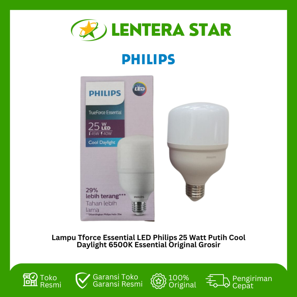 Jual Lampu Tforce Essential LED Philips 25 Watt Putih Cool Daylight 6500K Essential Original ...