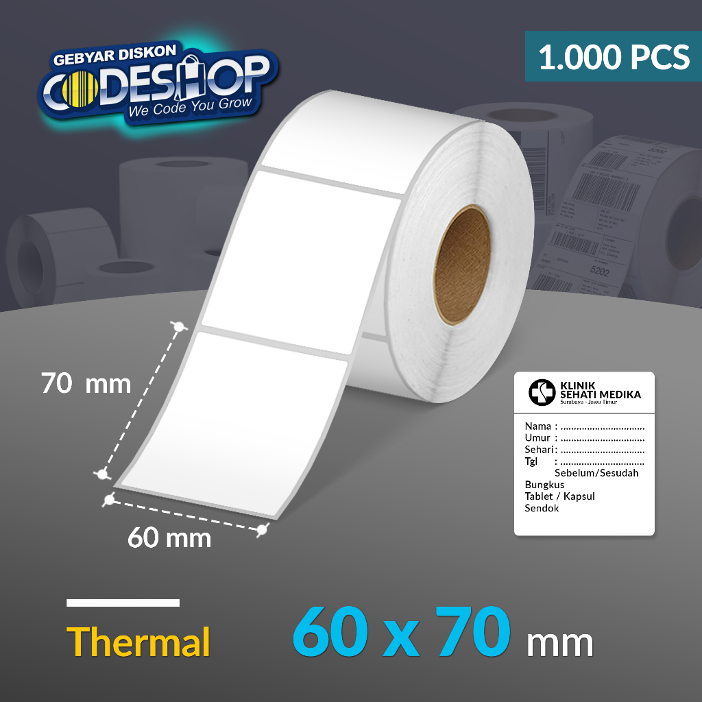 Jual Codeshop Kertas Label Thermal 60x70 / 60 x 70 mm 1 Line Stiker ...