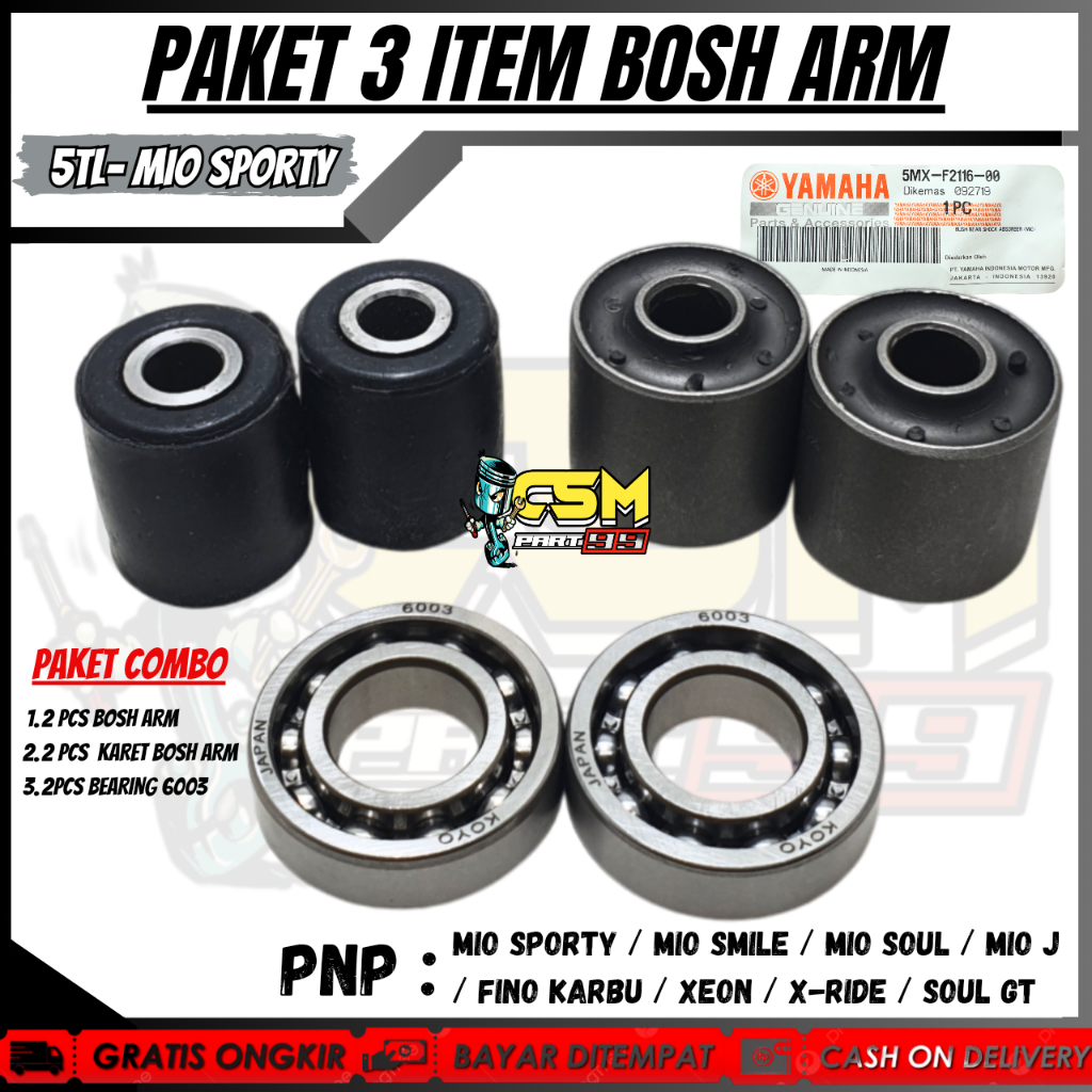 Jual PAKET 3JENIS BOSH ARM MIO + KARET MONTING + BEARING 6003 MIO ...