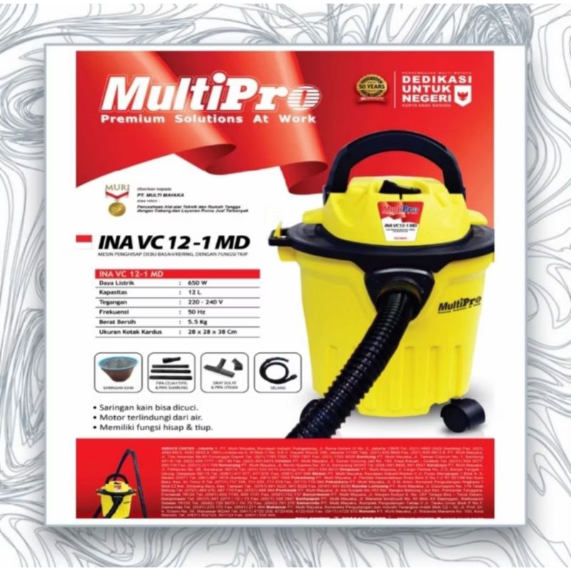 Jual MULTIPRO Vacum Cleaner Mesin penyedot debu 12L Basah & kering - Multipro INA VC12-1 MD ...
