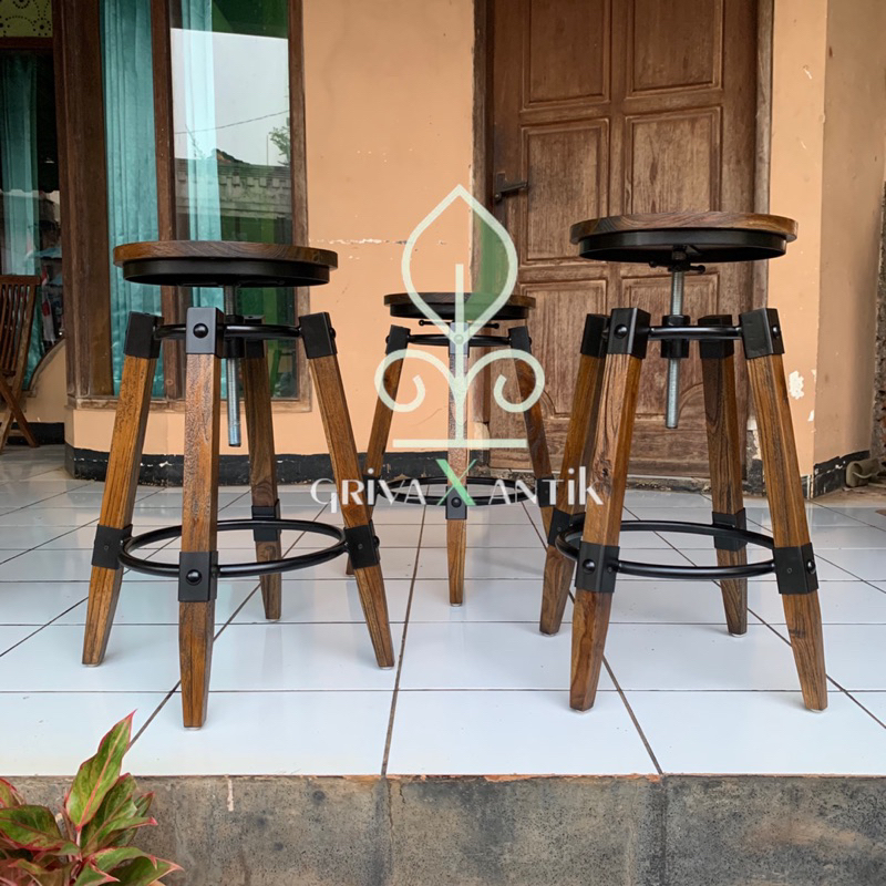 Jual stool bar jati industrial rustik vintage kursi bar besi antik bar ...