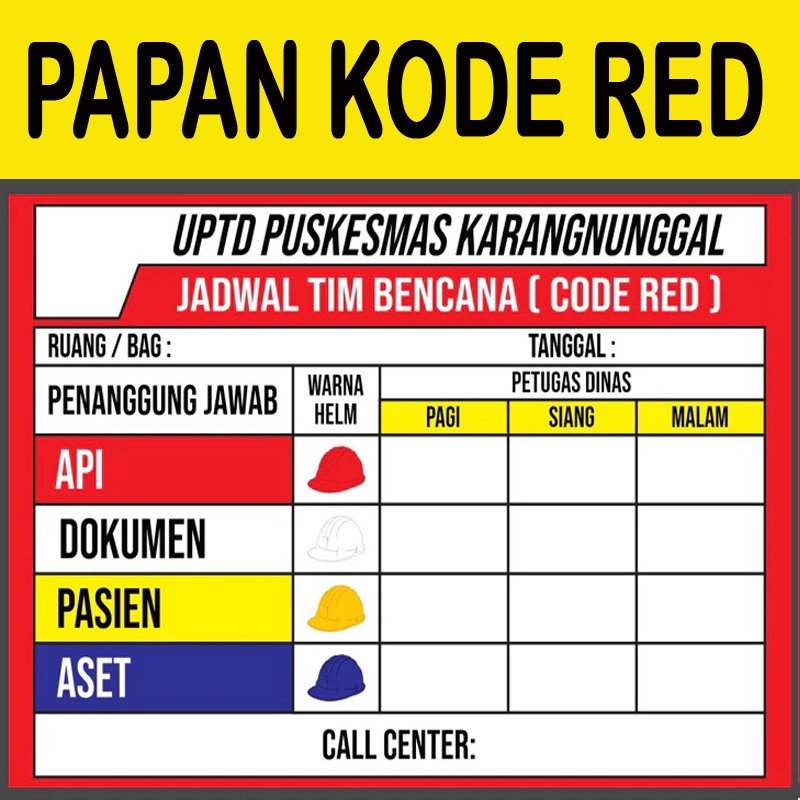 Jual Papan Code Red Akrilik Siap Pakai Jadwal Tim PUSKESMAS, PABRIK ...