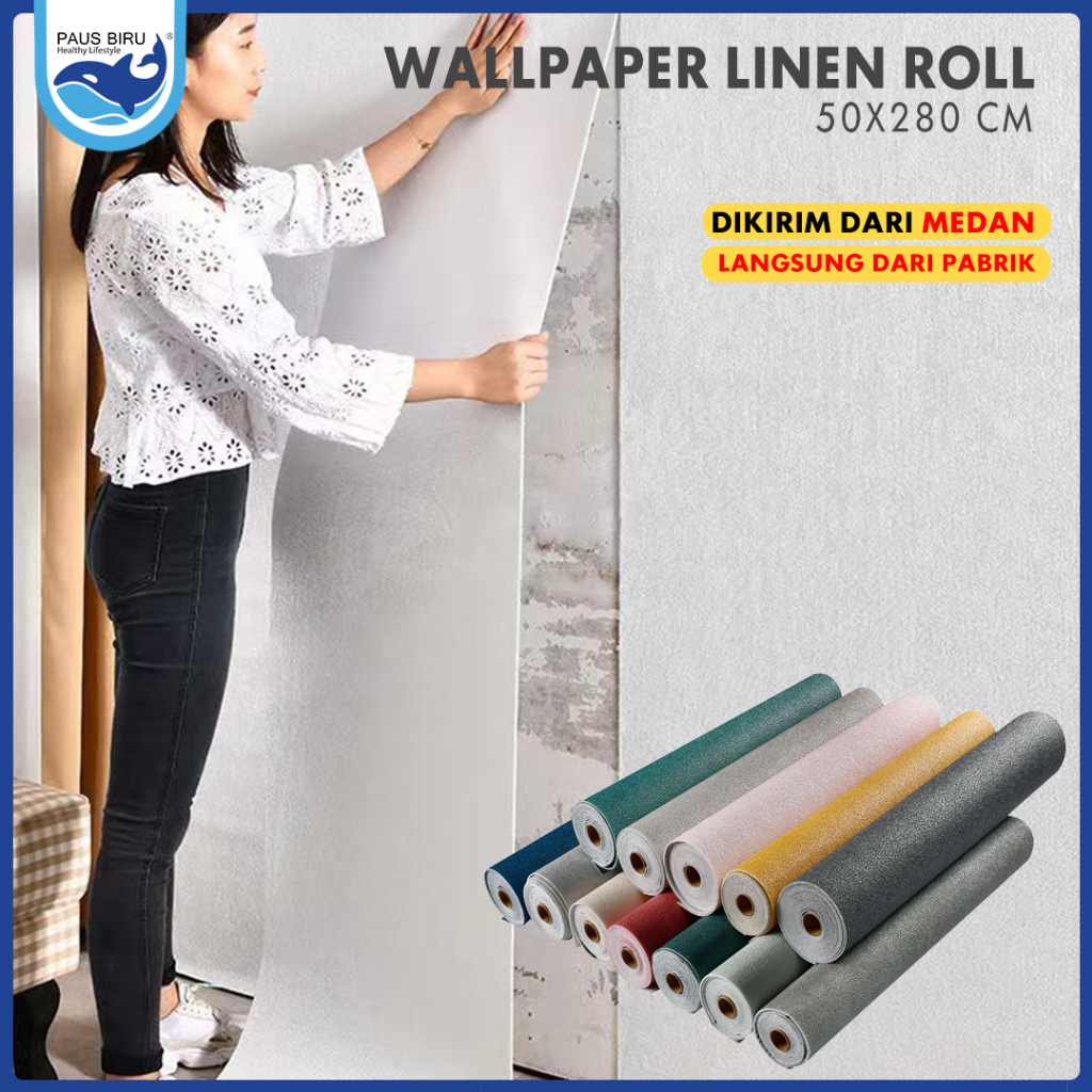Jual Paus Biru - Wallpaper Linen Roll/Wallpaper Dinding/Dekorasi Kamar ...
