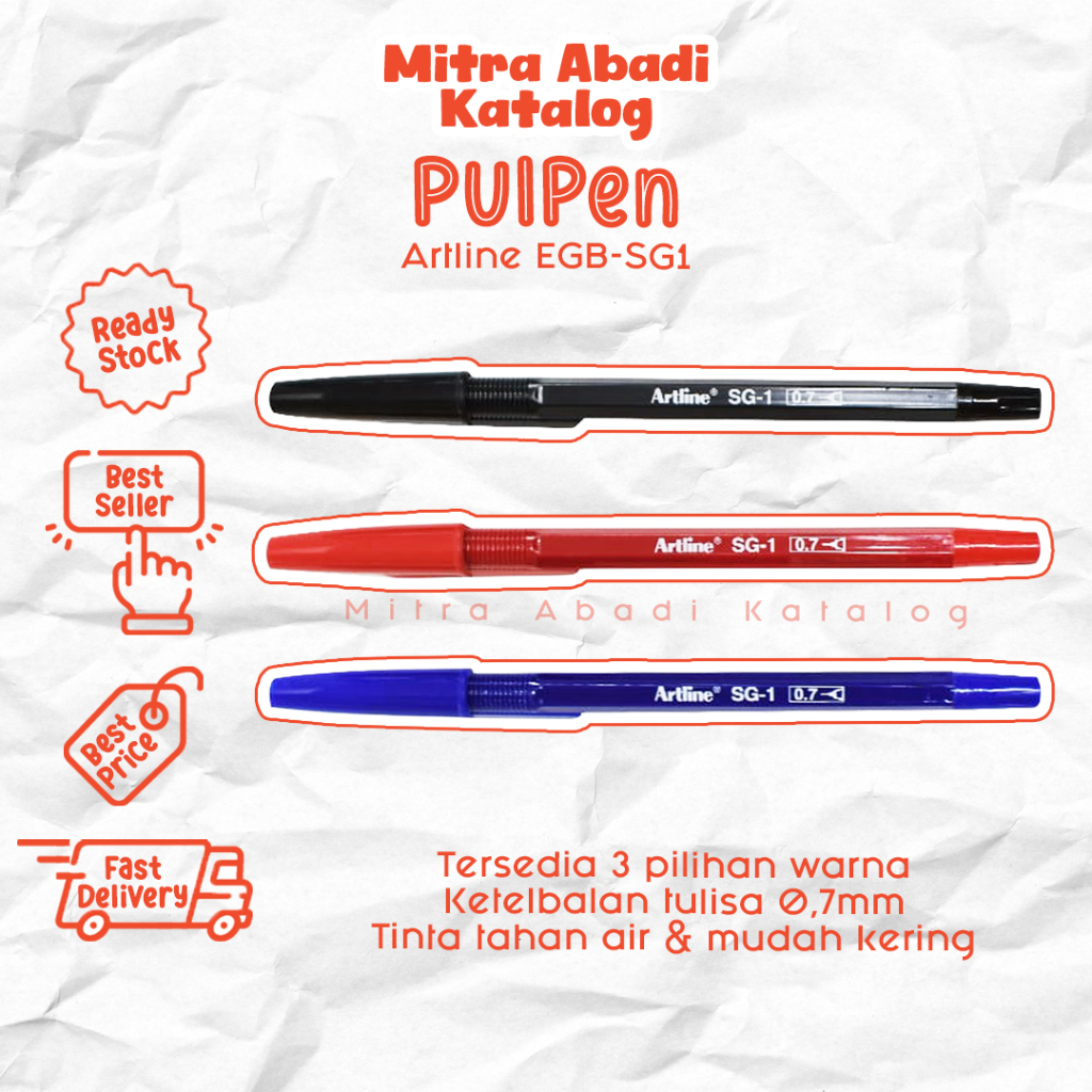 Jual (12 PCS) PULPEN ARTLINE EGB SG1 / TEBAL 0,7 MM TINTA HITAM MERAH ...