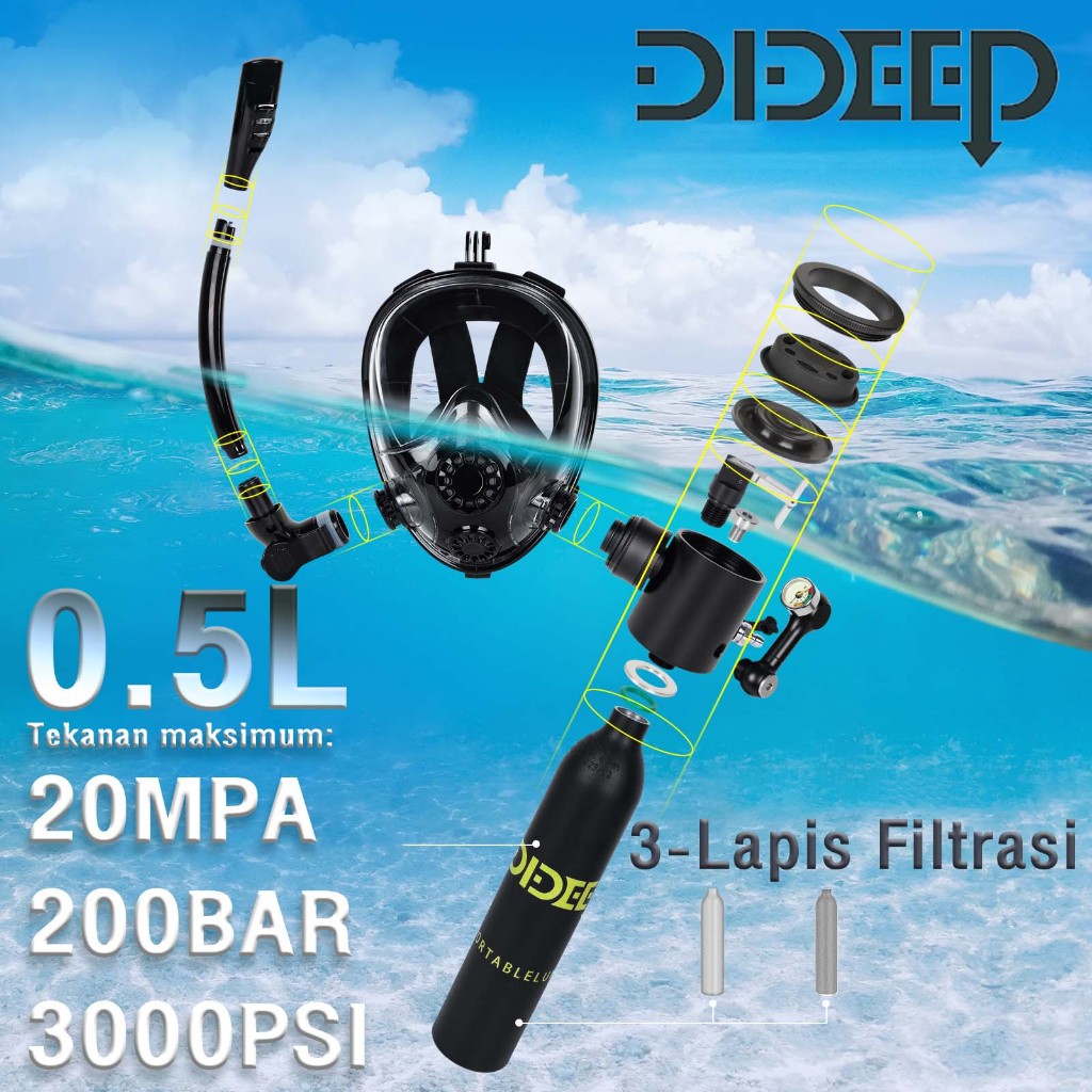 Jual DIDEEP 0.5L diving scuba mini Alat selam Snorkel Alat Selam Full ...