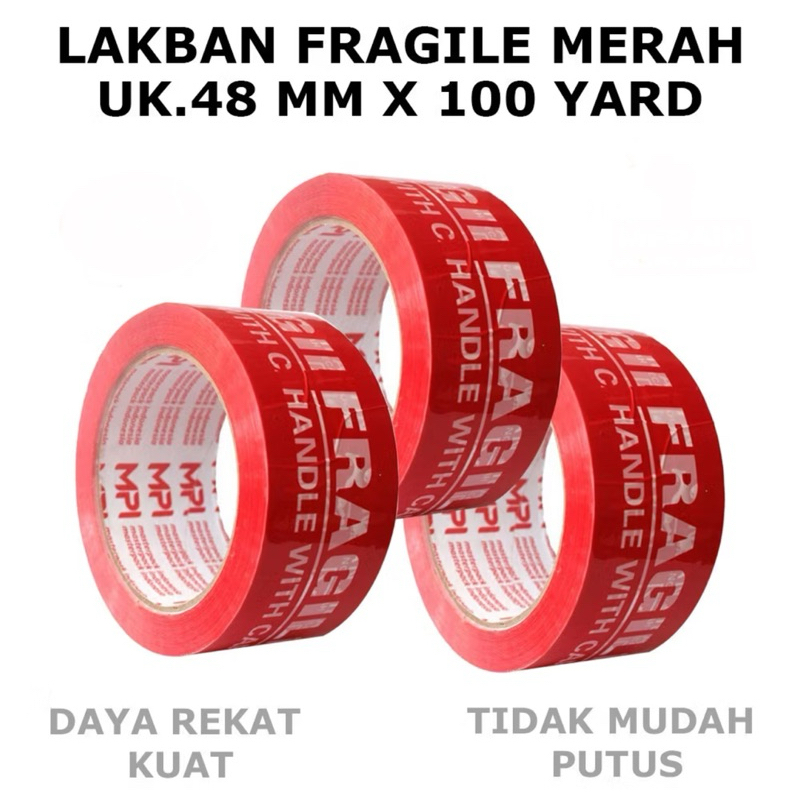 Jual Lakban Fragile 48 MM 100 Yard MPI Merah Jangan Dibanting | Shopee ...