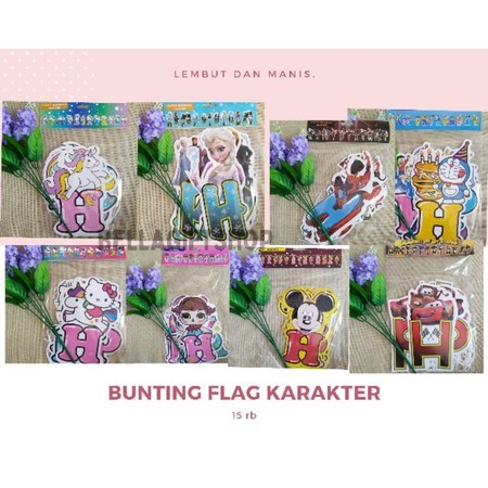 Jual bunting flag HBD karakter anak banner HBD | frozen doraemon mickey ...