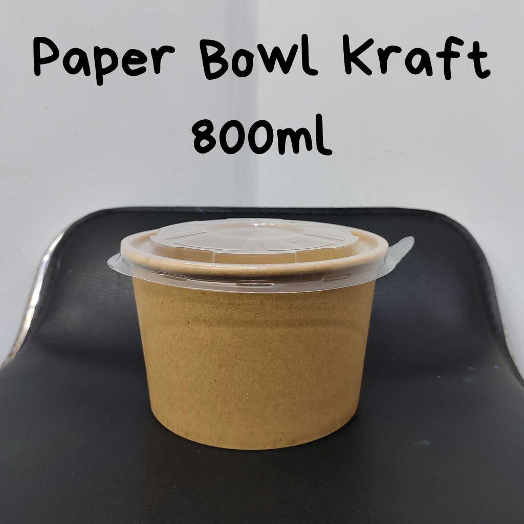 Jual Paper Bowl Kraft Coklat Laminasi / Mangkok Kertas + Tutup / Paper Rice Bowl 800ml | Shopee ...