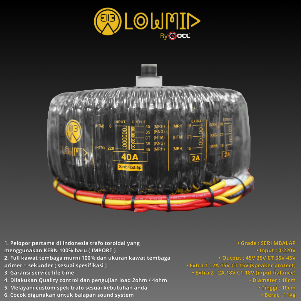 Jual Trafo Toroid Donat LOWMID 40A CT 45V 55V 65V 75V Spek BALAP ...