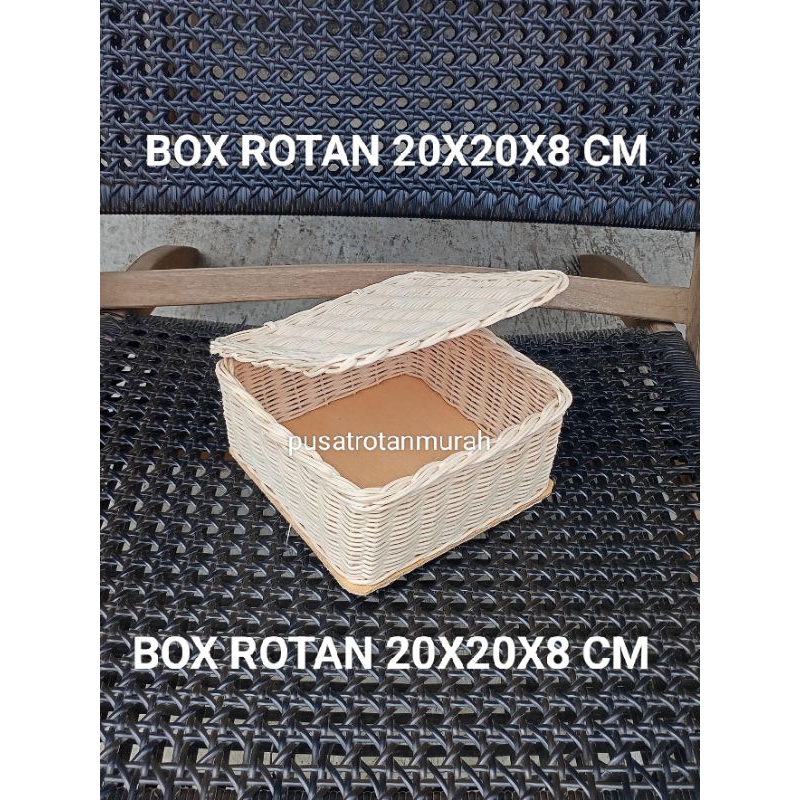 Jual BOX ROTAN KOTAK 20X20X8 CM pakai tutup keranjang hampers rotan ...