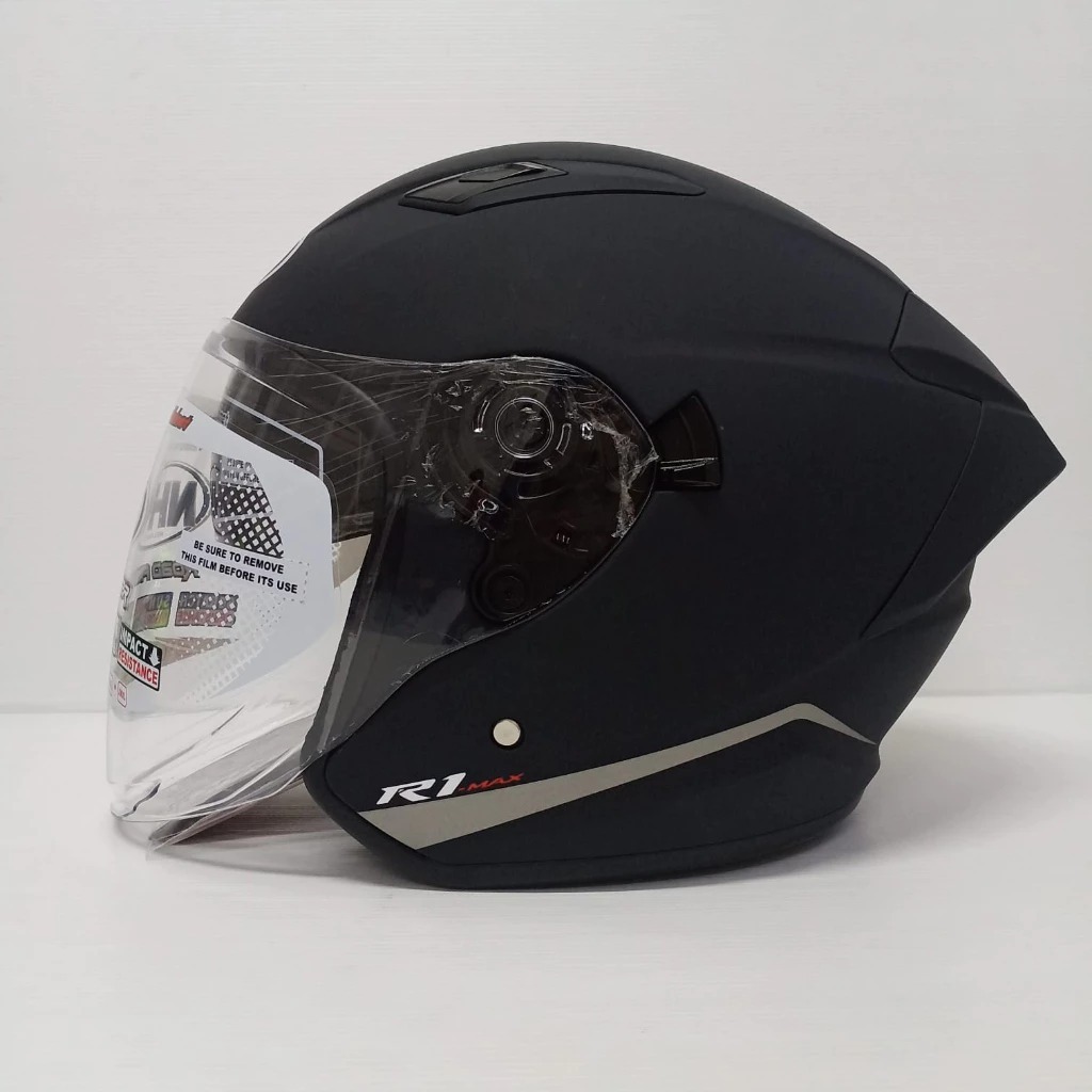Jual Helm NHK R1 Max Solid Black Doff Hitam Doff Double Visor Half Face ...