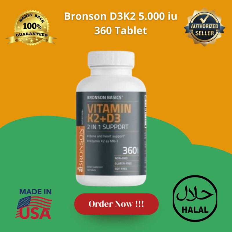 Jual Vitamin D3K2 5000iu Bronson Original USA 360 Tablet | Shopee Indonesia
