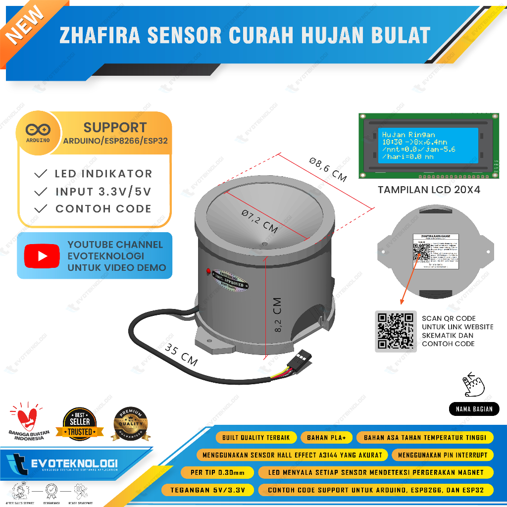 Jual Evoteknologi Sensor Curah Hujan Ombrometer Tipping Bucket Rain ...