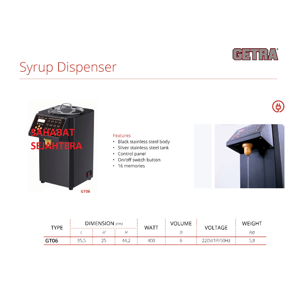 Jual GETRA SYRUP DISPENSER GT06 Dispenser Sirup / Alat Penakar Gula ...