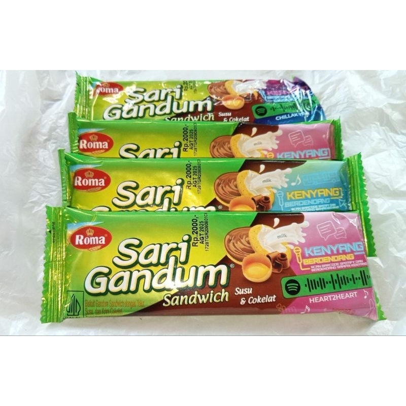 Jual ROMA SARI GANDUM SANDWICH RASA SUSU & COKLAT 1BOX @12PCS | Shopee ...