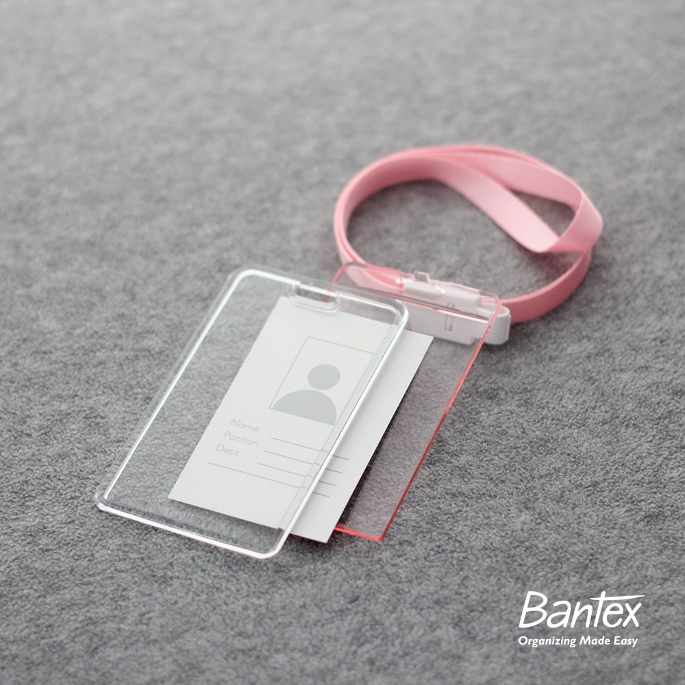 Jual ID card case holder PINK TRANSPARANT Bantex 8868 potrait lanyard ...
