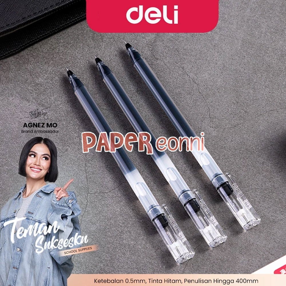 Jual DELI Gel Pen 0.5mm Tinta Hitam Penulisan Halus Isi Tinta 2 Kali ...